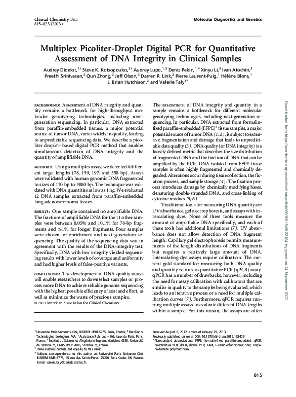 (PDF) Multiplex Picoliter-Droplet Digital PCR for Quantitative Assessment of DNA Integrity in ...