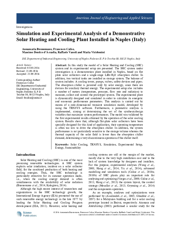 (PDF) Simulation and Experimental Analysis of a Demonstrative Solar Heating and Cooling Plant ...