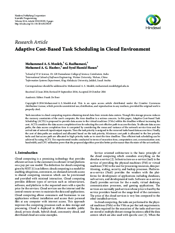 (PDF) Adaptive Cost-Based Task Scheduling in Cloud Environment