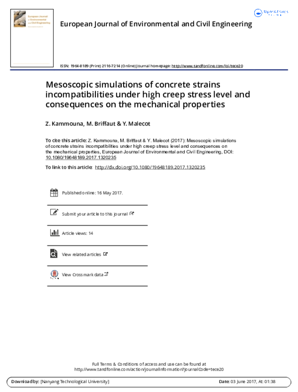 (PDF) Mesoscopic simulations of concrete strains incompatibilities under high creep stress level ...
