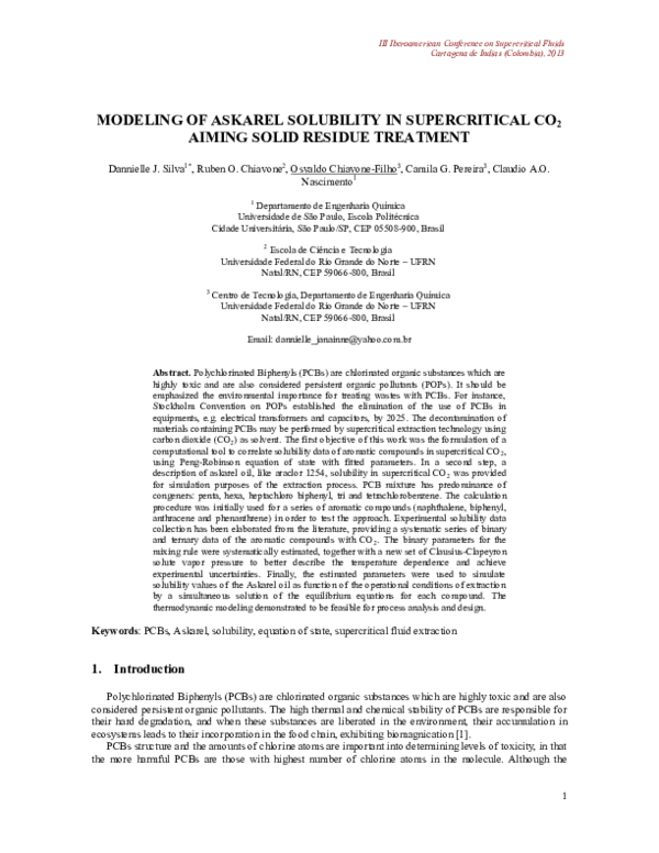 (PDF) Modeling of askarel solubility in supercritical co2 aiming solid ...