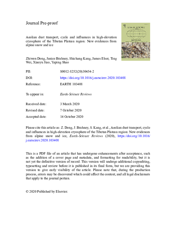 (PDF) Aeolian dust transport, cycle and influences in high-elevation ...