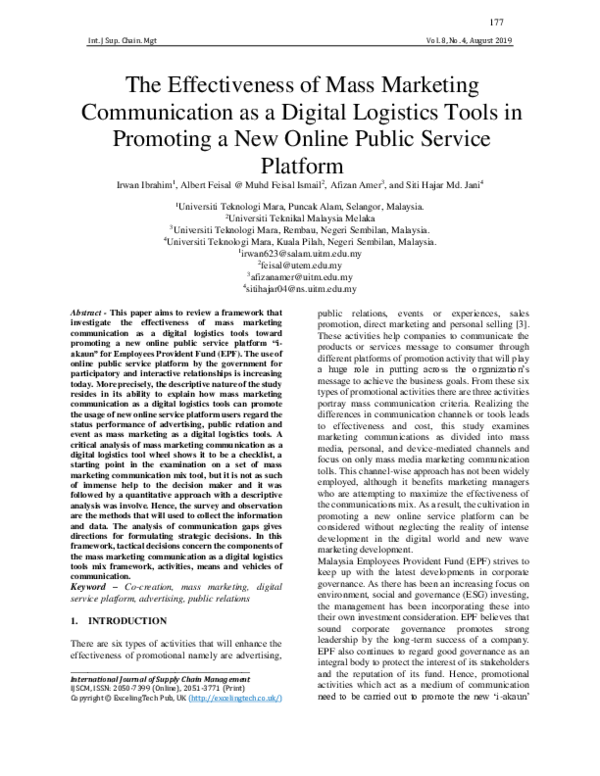 (PDF) The Effectiveness of Mass Marketing Communication As A Digital ...