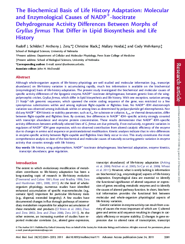 (PDF) The Biochemical Basis of Life History Adaptation: Molecular and ...
