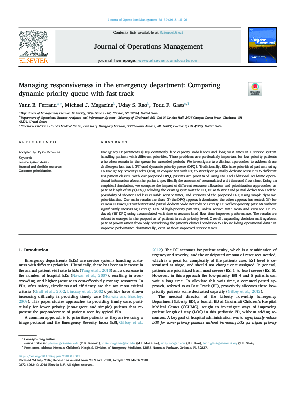 Pdf Managing Responsiveness In The Emergency Department Comparing Dynamic Priority Queue With