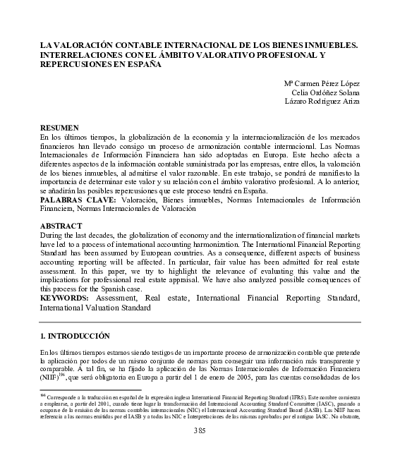 (PDF) La valoración contable internacional de los bienes inmuebles. Interrelaciones con el ...