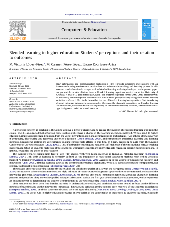 (PDF) Blended learning in higher education: Students’ perceptions and their relation to outcomes