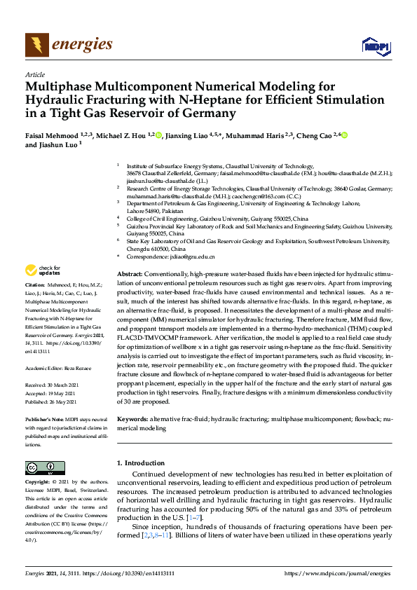 (PDF) Multiphase Multicomponent Numerical Modeling for Hydraulic Fracturing with N-Heptane for ...