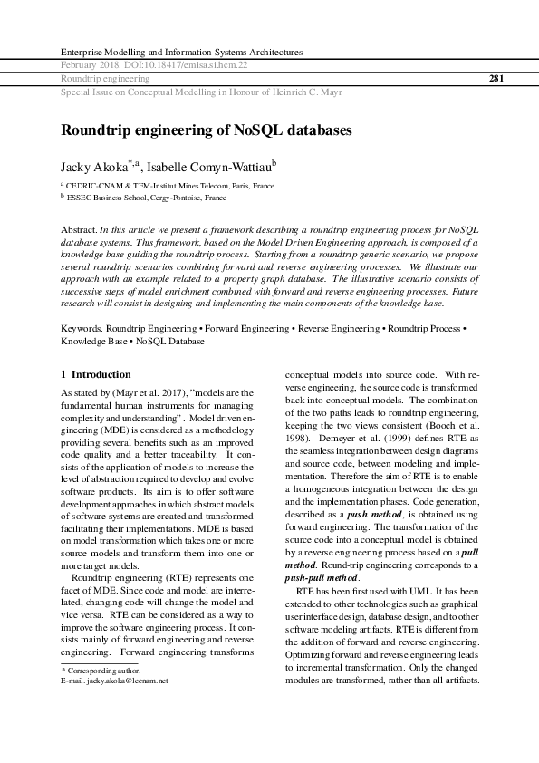 (PDF) Roundtrip engineering of NoSQL databases