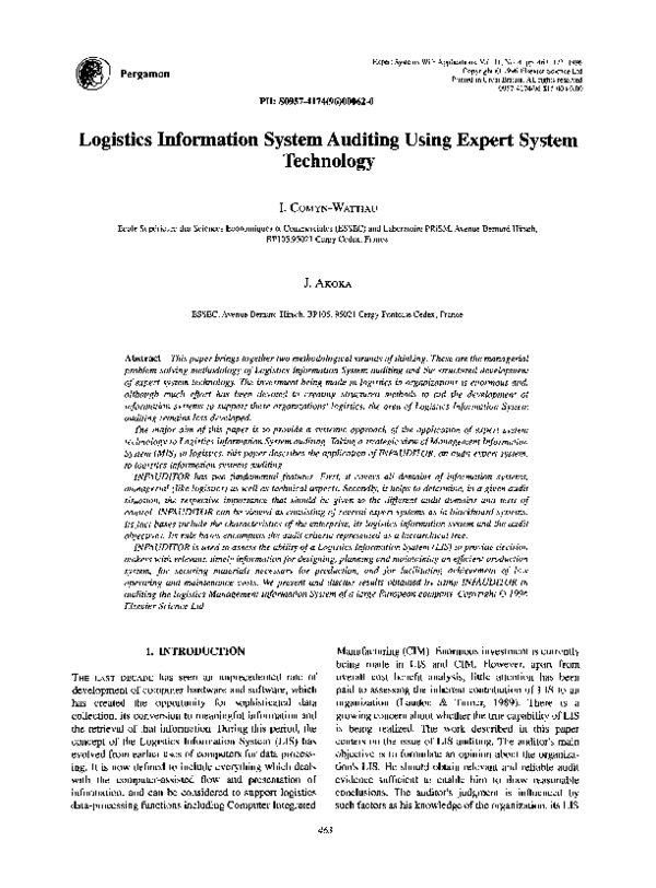 Pdf Expert System Technology In Logistics Auditing