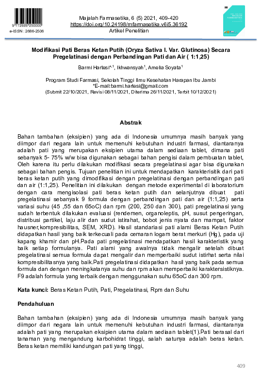 (PDF) Modifikasi Pati Beras Ketan Putih (Oryza Sativa l. Var. Glutinosa ...