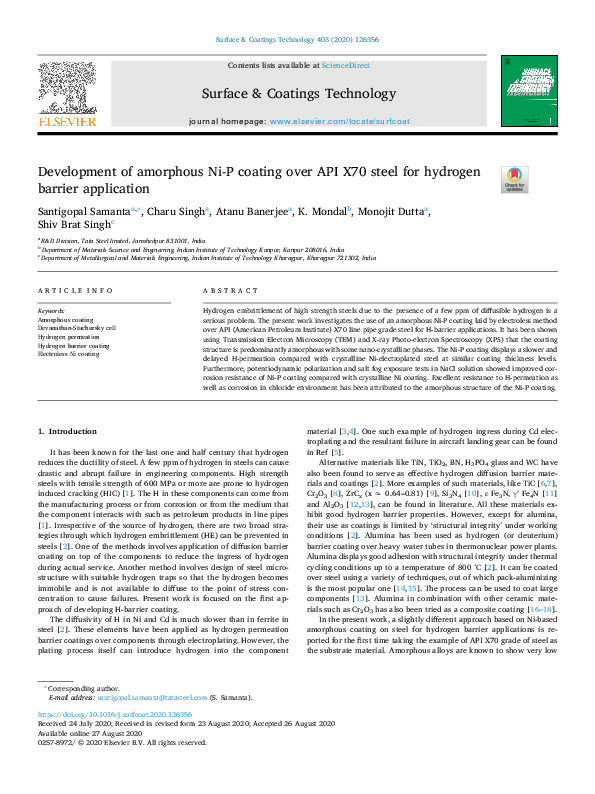 (PDF) Development of amorphous Ni-P coating over API X70 steel for ...