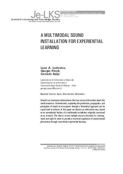 (PDF) A Multimodal Sound Installation for Experiential Learning