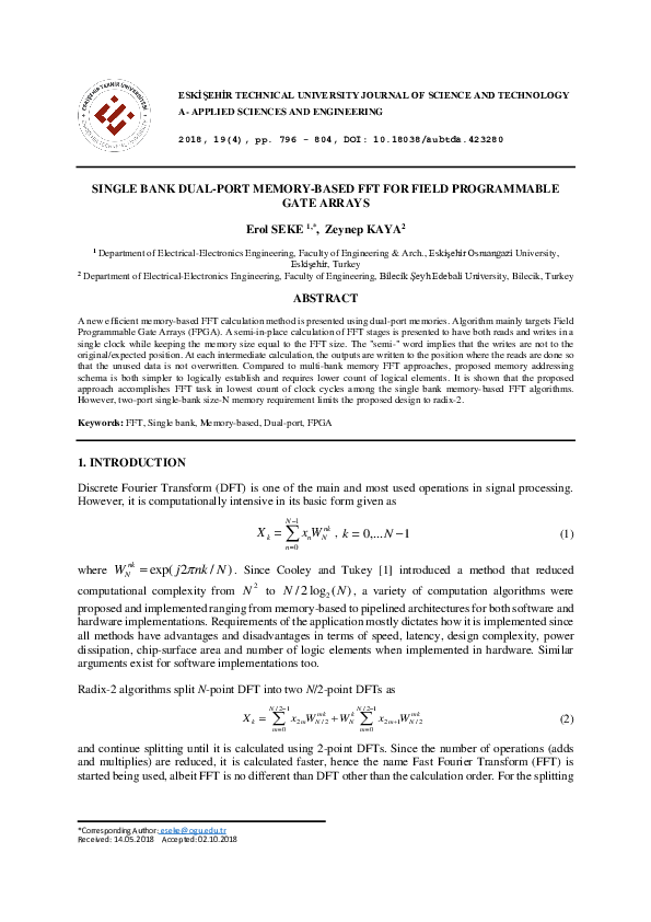 (PDF) Single Bank Dual-Port Memory-Based FFT for Field Programmable Gate Arrays