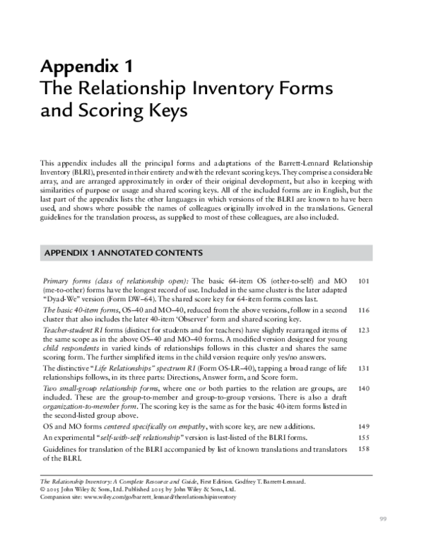 (PDF) Appendix 1 The Relationship Inventory Forms and Scoring Keys