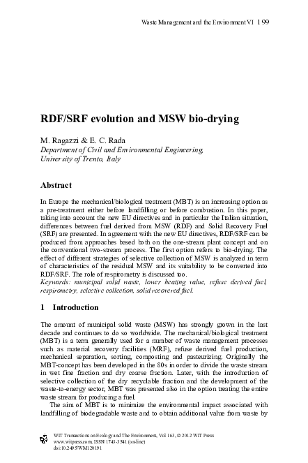 (PDF) RDF/SRF evolution and MSW bio-drying