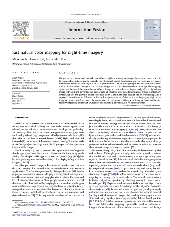 (PDF) Fast natural color mapping for night-time imagery