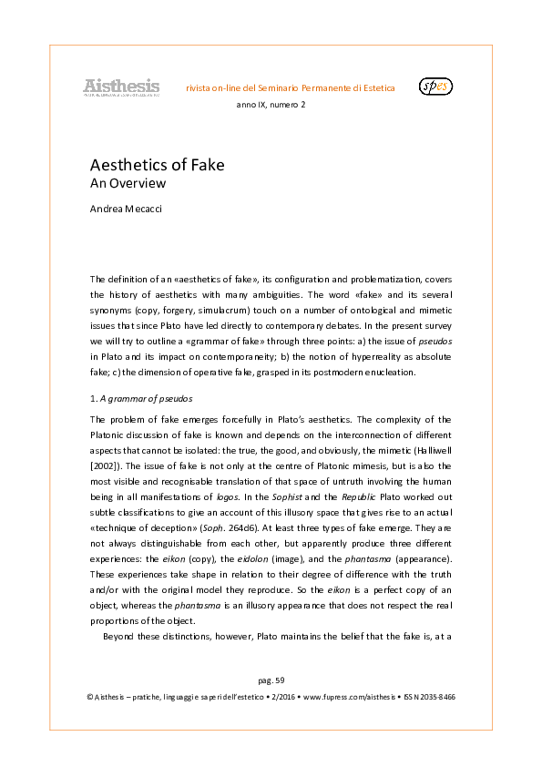 (PDF) Aesthetics of Fake. An Overview