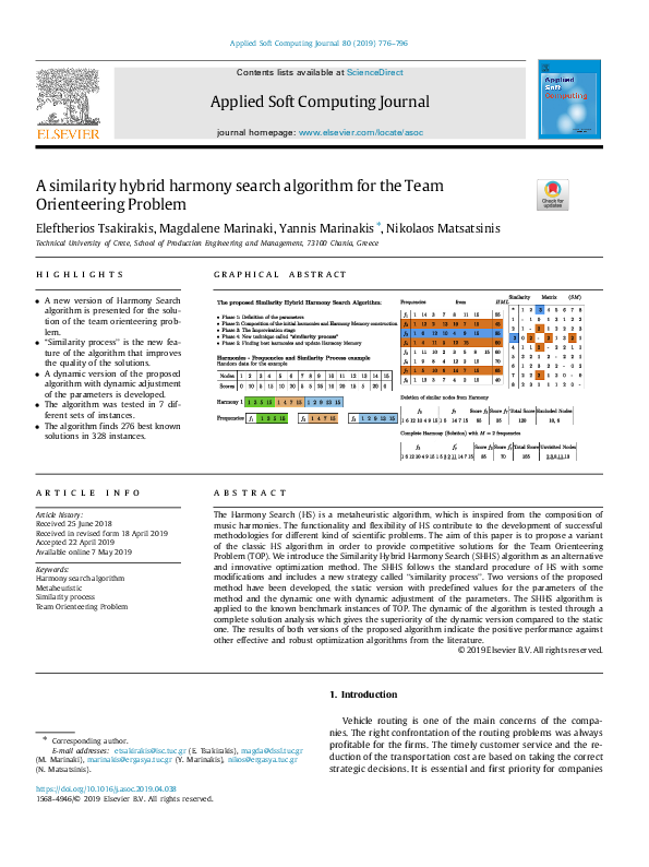 (PDF) A similarity hybrid harmony search algorithm for the Team Orienteering Problem