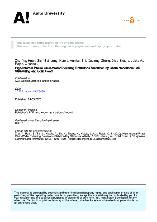 (PDF) High Internal Phase Oil-in-Water Pickering Emulsions Stabilized ...