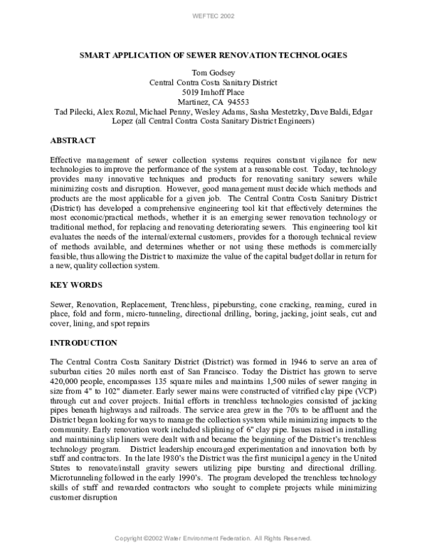 (PDF) Smart Application of Sewer Renovation Technologies