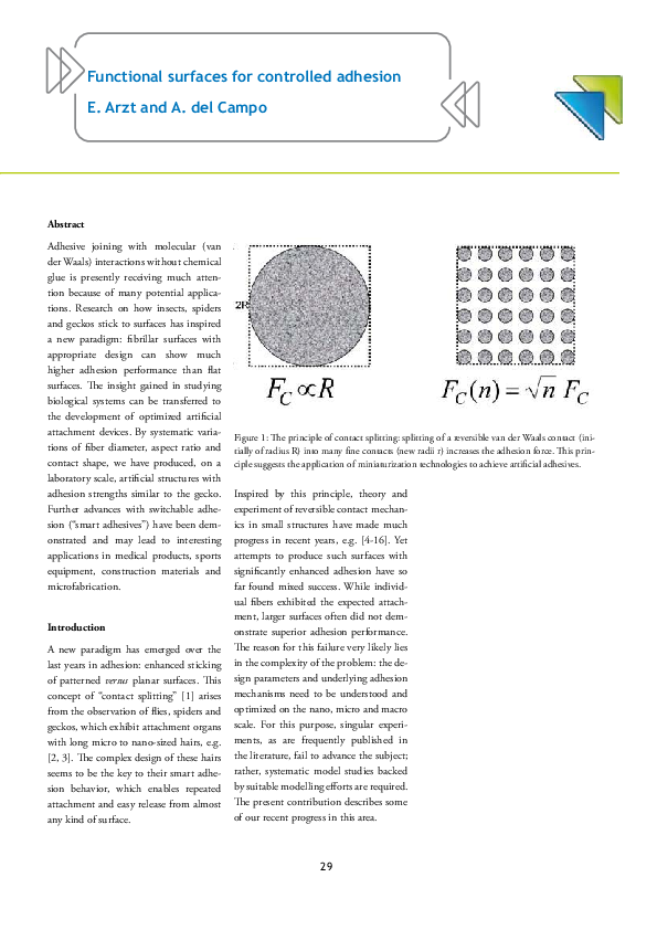 (PDF) Functional surfaces for controlled adhesion | Eduard Arzt - Academia.edu