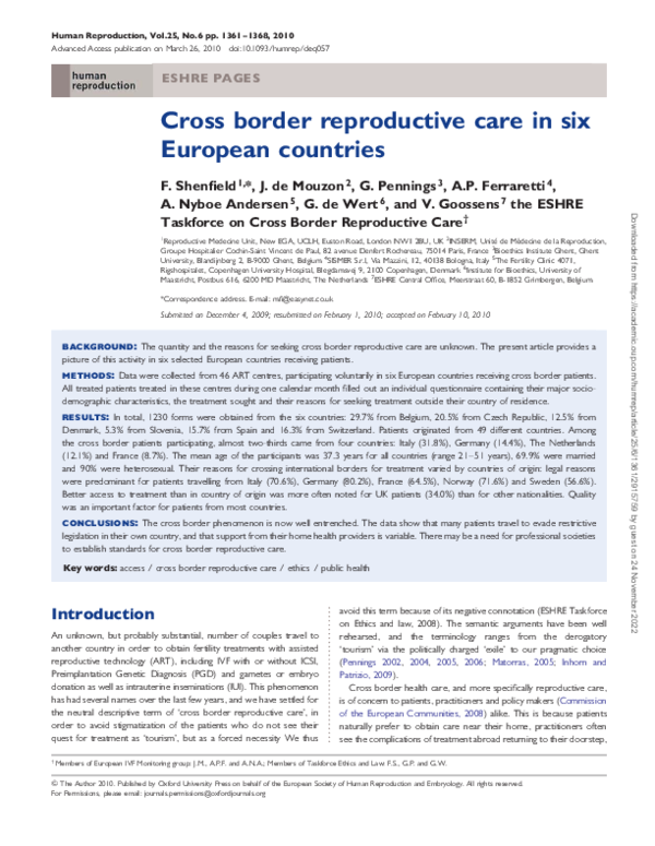 (PDF) Cross border reproductive care in six European countries