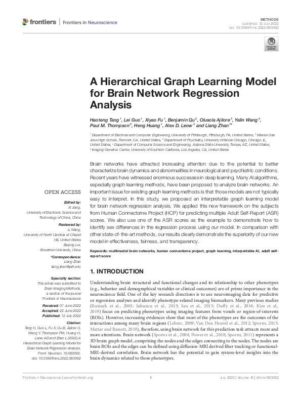 Pdf A Hierarchical Graph Learning Model For Brain Network Regression