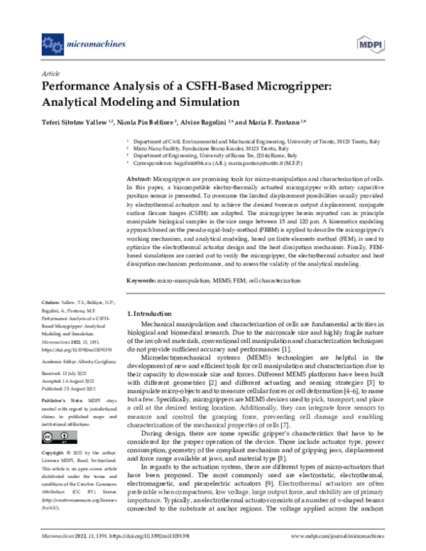 Pdf Performance Analysis Of A Csfh Based Microgripper Analytical Modeling And Simulation
