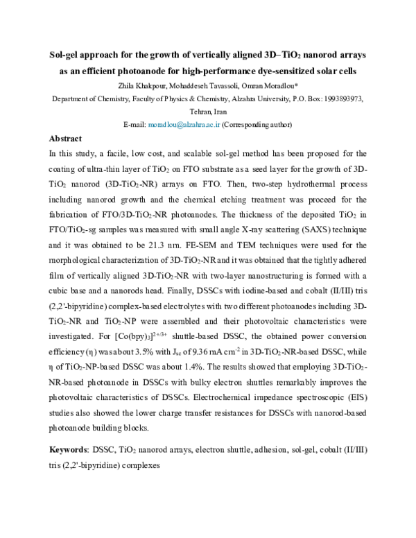 (PDF) Sol–gel approach for the growth of vertically aligned 3D-TiO2 nanorod arrays as an ...