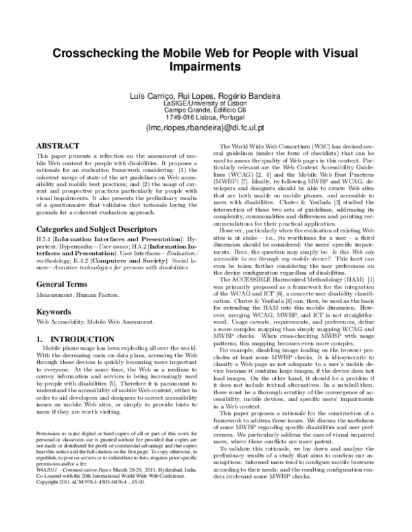 (PDF) Crosschecking the mobile web for people with visual impairments