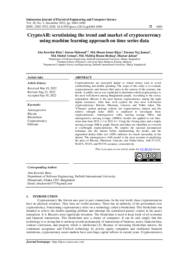 (PDF) CryptoAR: scrutinizing the trend and market of cryptocurrency using machine learning ...