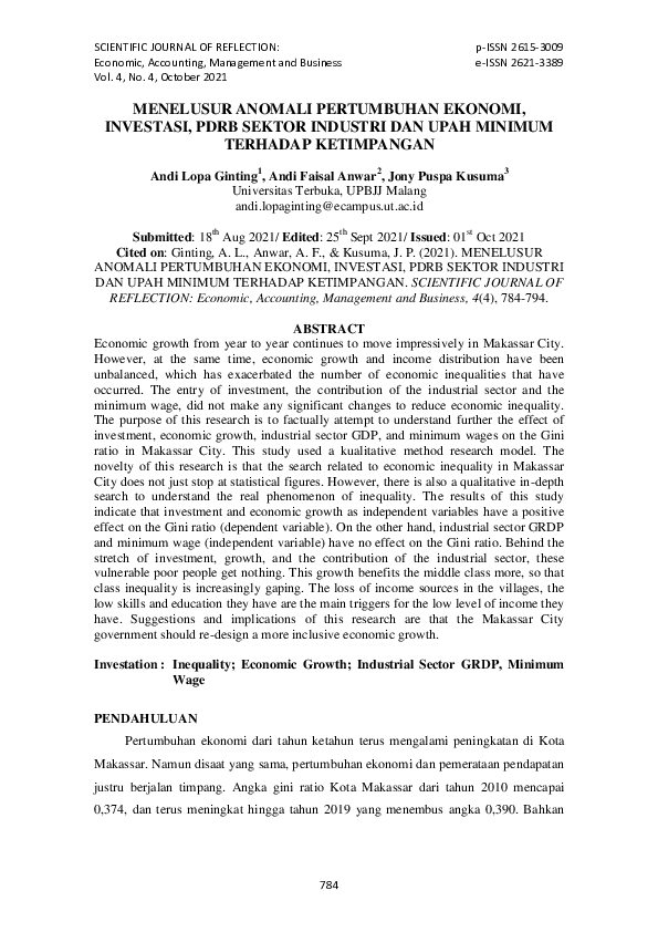 (PDF) Menelusur Anomali Pertumbuhan Ekonomi, Investasi, PDRB Sektor Industri Dan Upah Minimum ...