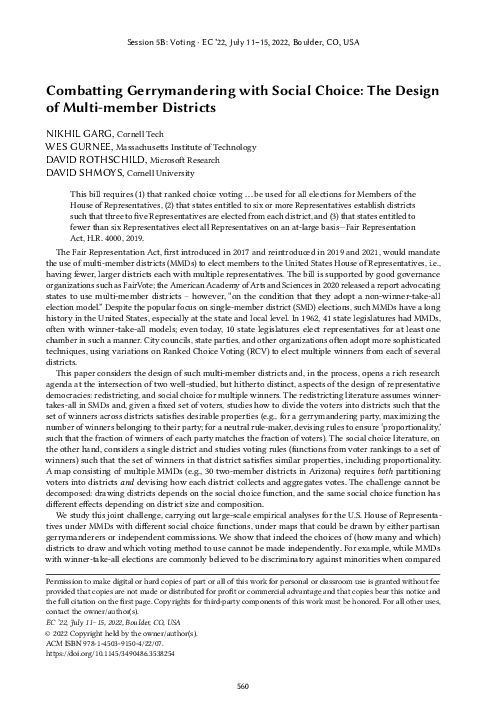(PDF) Combatting Gerrymandering with Social Choice