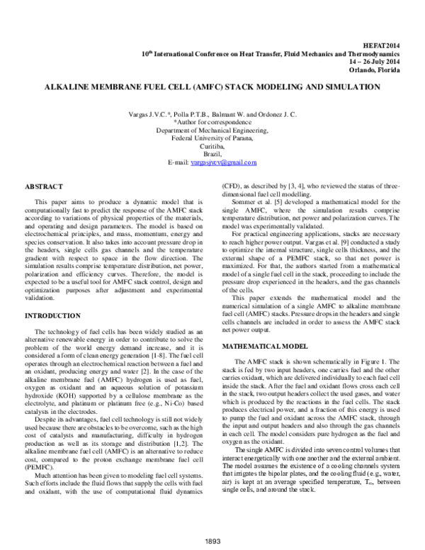 (PDF) Alkaline membrane fuel cell (AMFC) stack modeling and simulation