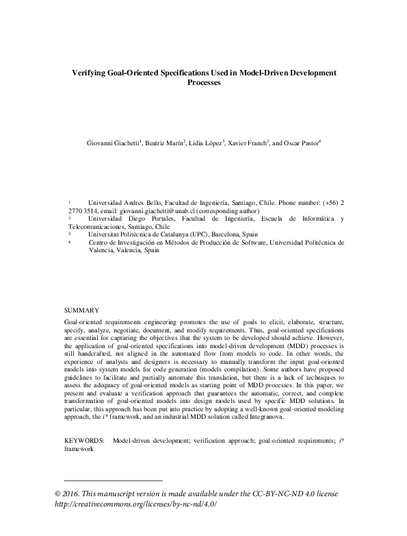 Pdf Verifying Goal Oriented Specifications Used In Model Driven Development Processes Lidia