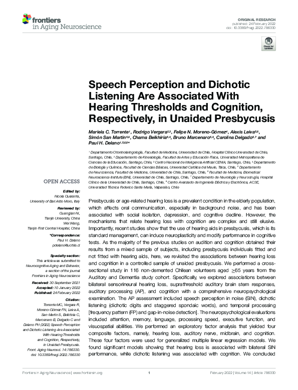 (PDF) Hearing Loss and Cognition in Presbycusis