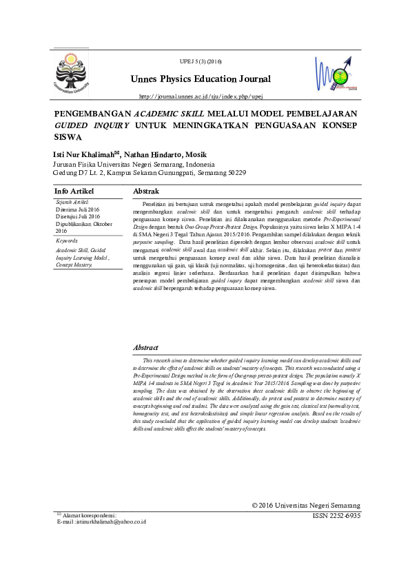(PDF) Unnes Physics Education Journal PENGEMBANGAN ACADEMIC SKILL MELALUI MODEL PEMBELAJARAN ...