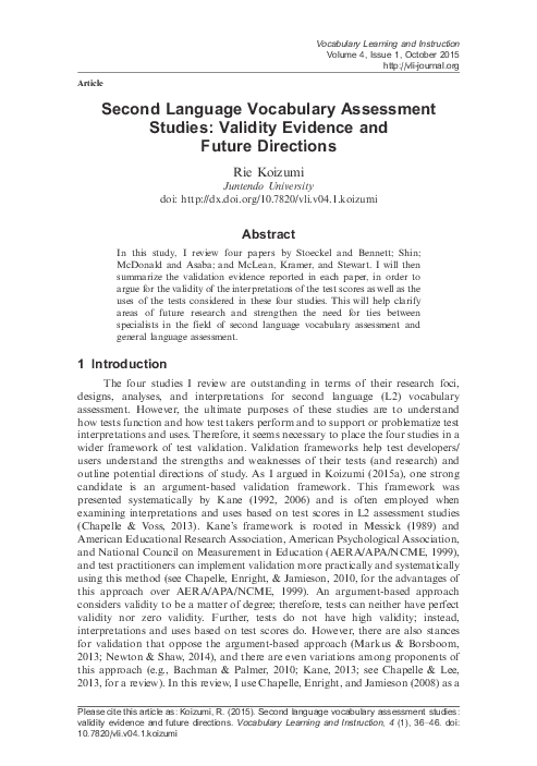 (PDF) Second Language Vocabulary Assessment Studies: Validity Evidence and Future Directions