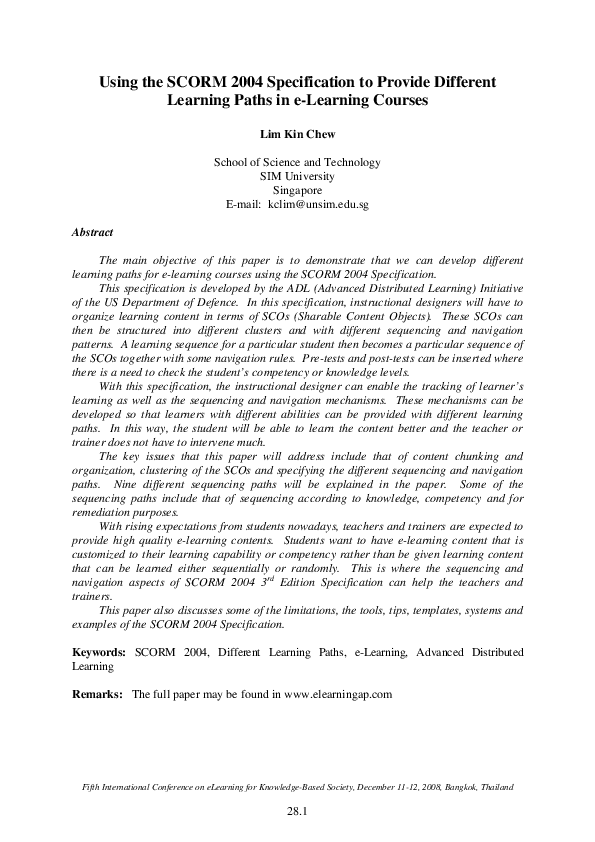 (PDF) Using the SCORM 2004 Specification to Provide Different Learning Paths in e-Learning ...