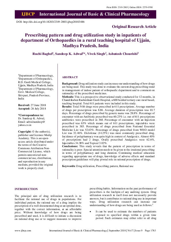 (PDF) Prescribing Pattern and drug utilization study in inpatients of department of Orthopaedics ...