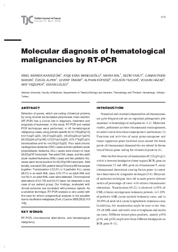 (PDF) Molecular diagnosis of hematological malignancies by RT-PCR
