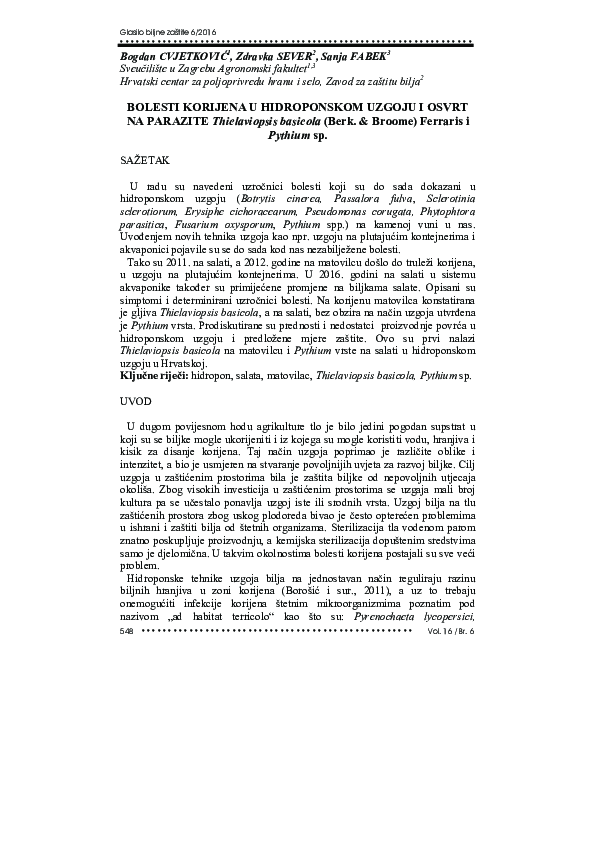 (PDF) Root rot in hydroponic cultivation with reference to ...