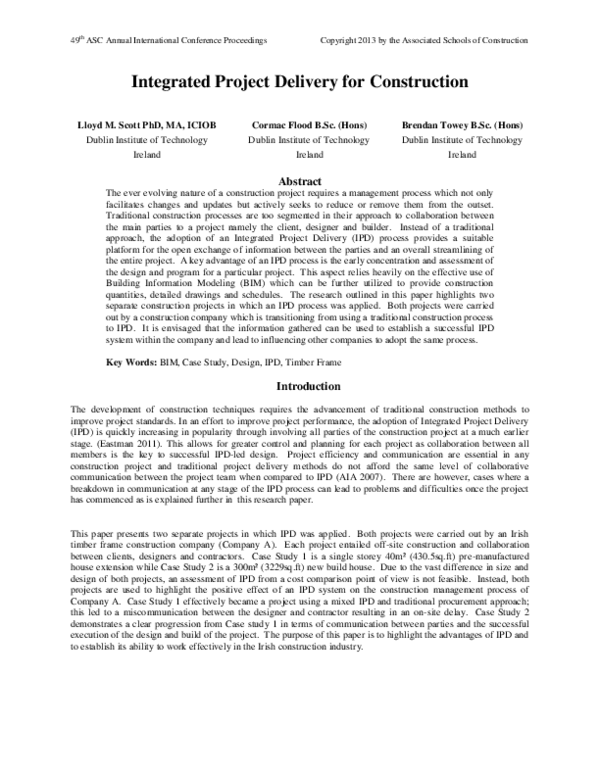 (PDF) Integrated Project Delivery for Construction