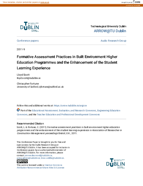 (PDF) Formative Assessment Practices in Built Environment Higher ...