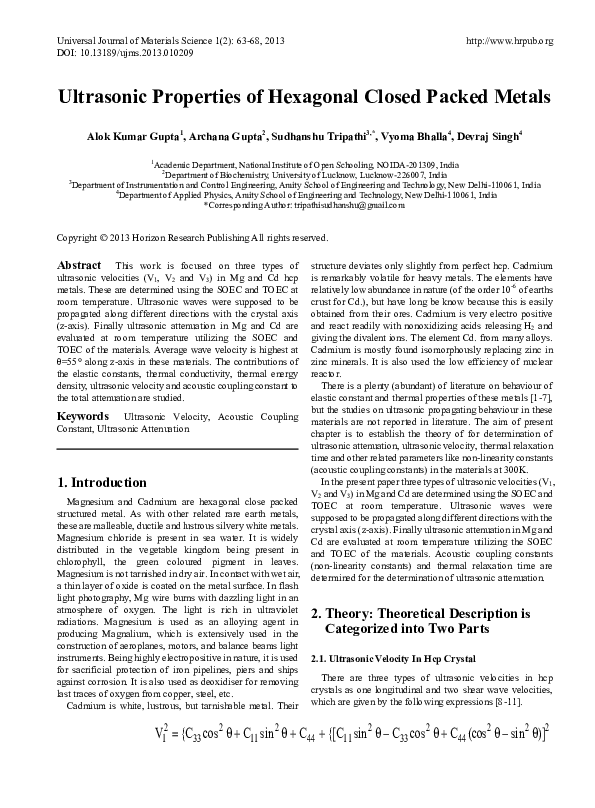 (PDF) Ultrasonic Properties of Hexagonal Closed Packed Metals