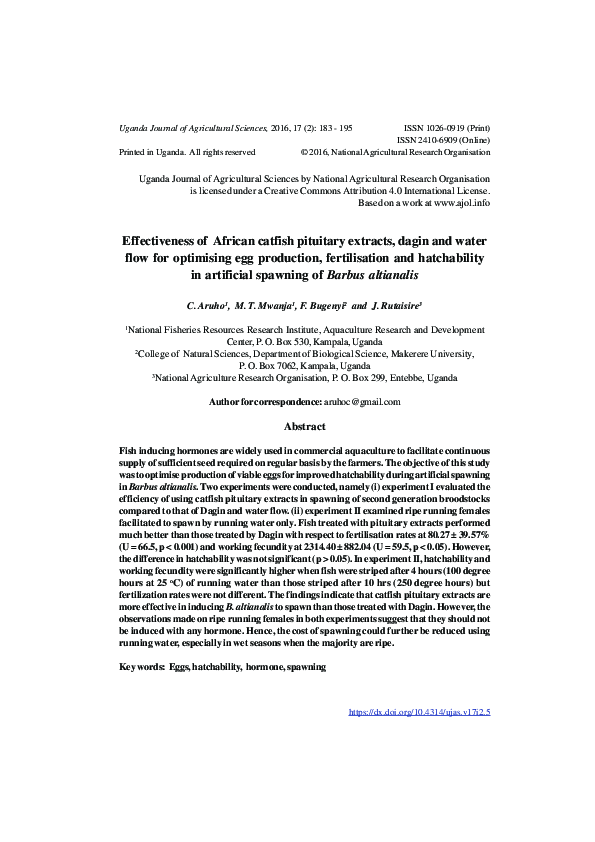 (PDF) Effectiveness of African catfish pituitary extracts, dagin and ...