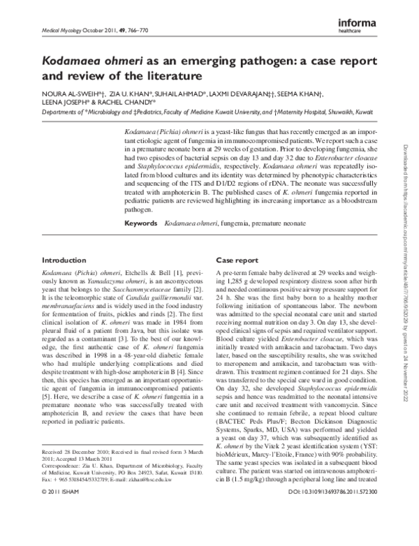 (PDF) Kodamaea ohmerias an emerging pathogen: a case report and review ...