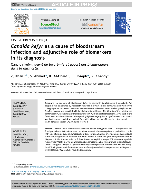 (PDF) Candida kefyr as a cause of bloodstream infection and adjunctive ...