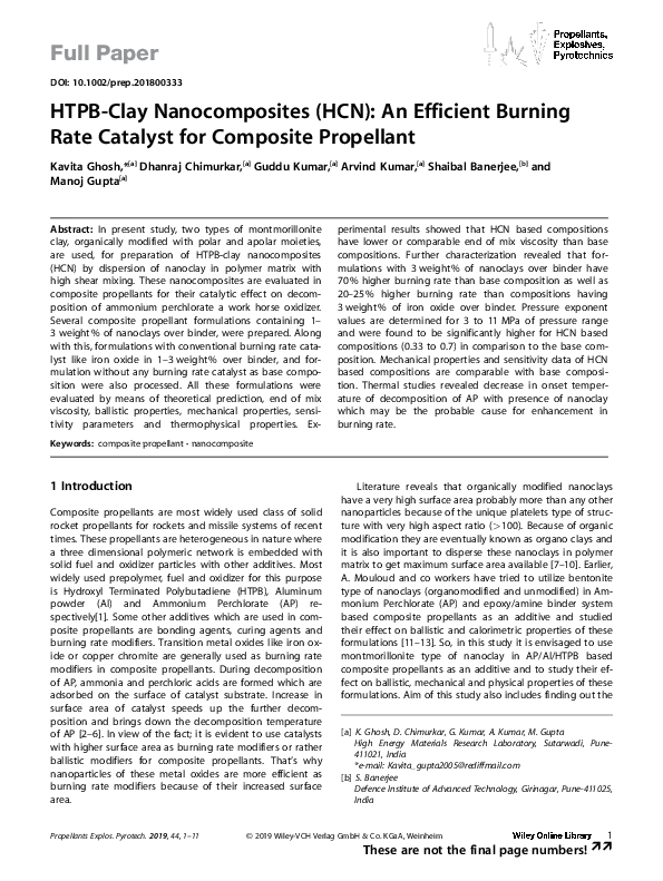 (PDF) HTPB-Clay Nanocomposites (HCN): An Efficient Burning Rate ...